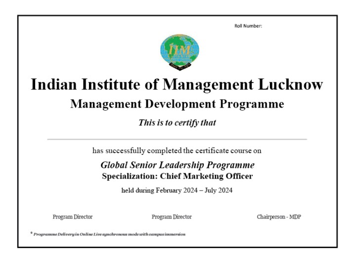 Chief Marketing Officer Specialisation - GSLP IIM Lucknow