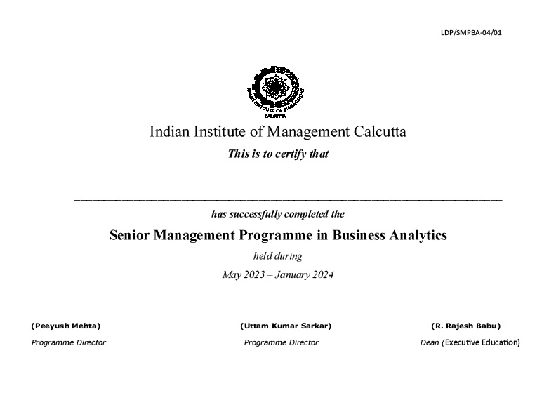 Business Analytics Course - Senior Management IIM Calcutta